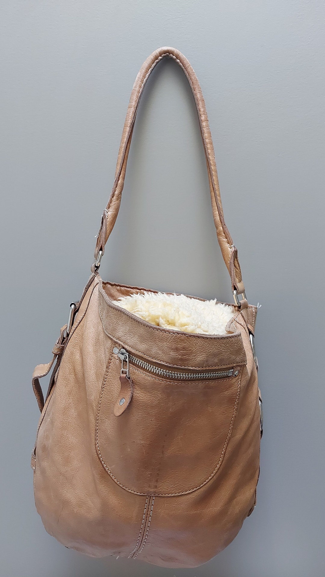 Vintage Boho Shoulder Bag, Leather Bucket Style Purse, Distressed, Worn ...