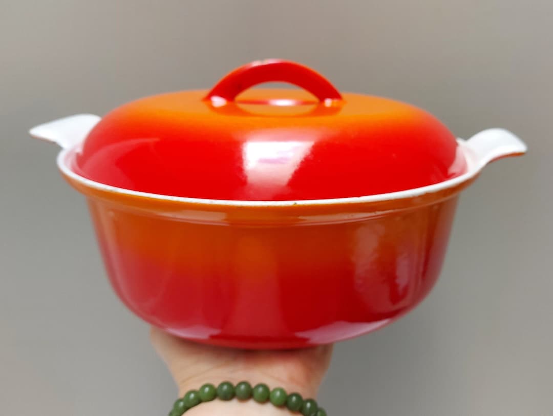 Vintage Descoware Dutch Oven, Enamelware Cast Iron Pot With Lid, Flame ...