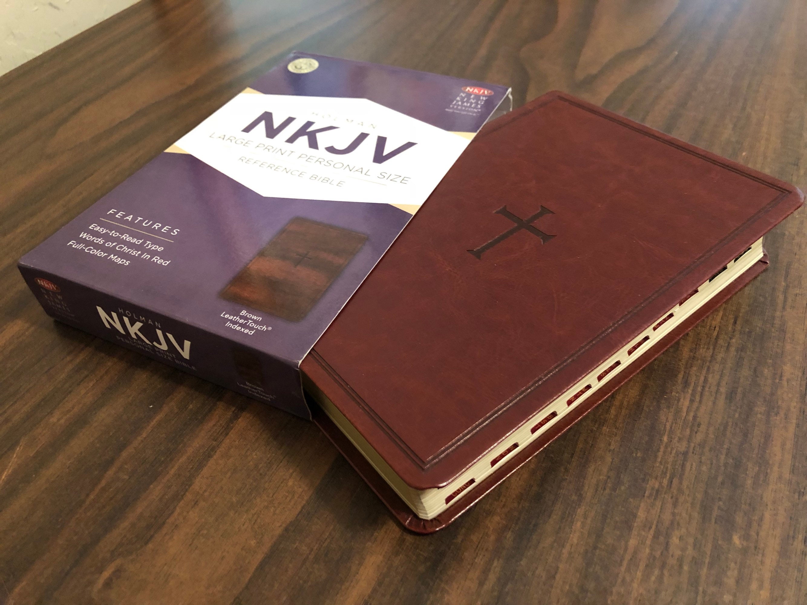 PERSONALIZED NKJV Large Print Reference Bible Indexed Brown