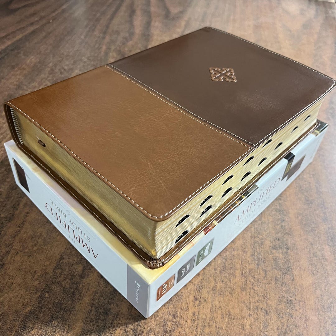 Personalized Amplified Study Bible Large Print Thumb Indexed - Brown ...