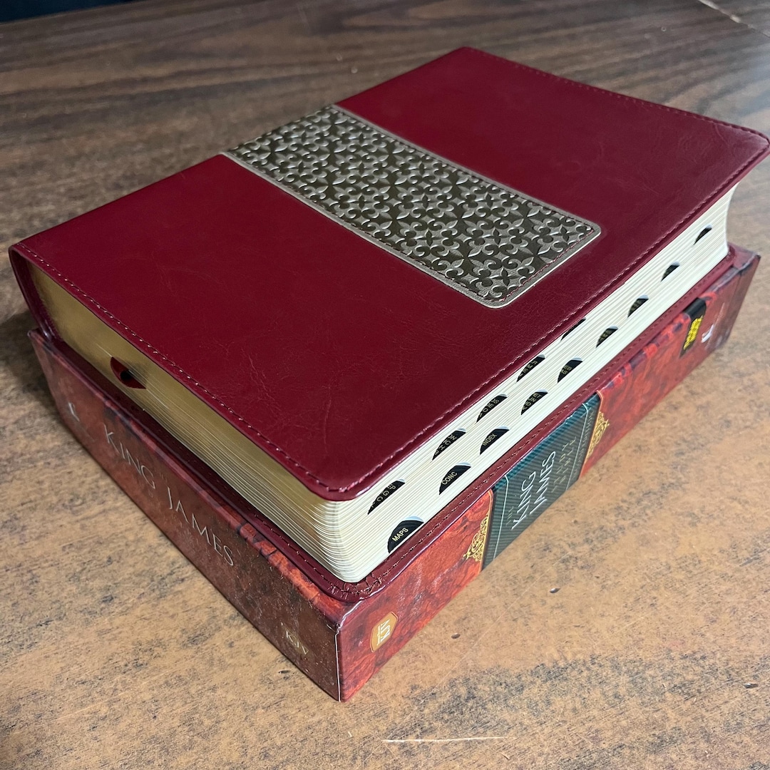 Personalized KJV Study Bible Thumb Indexed - Maroon Brown Leathersoft ...