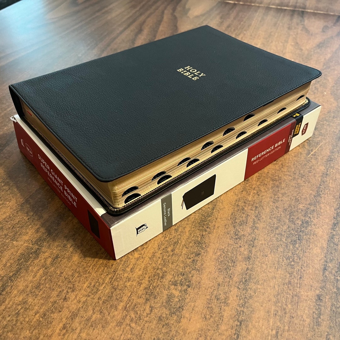 Personalized NKJV Super Giant Print Reference Bible Thumb Indexed - Black Genuine Leather ...