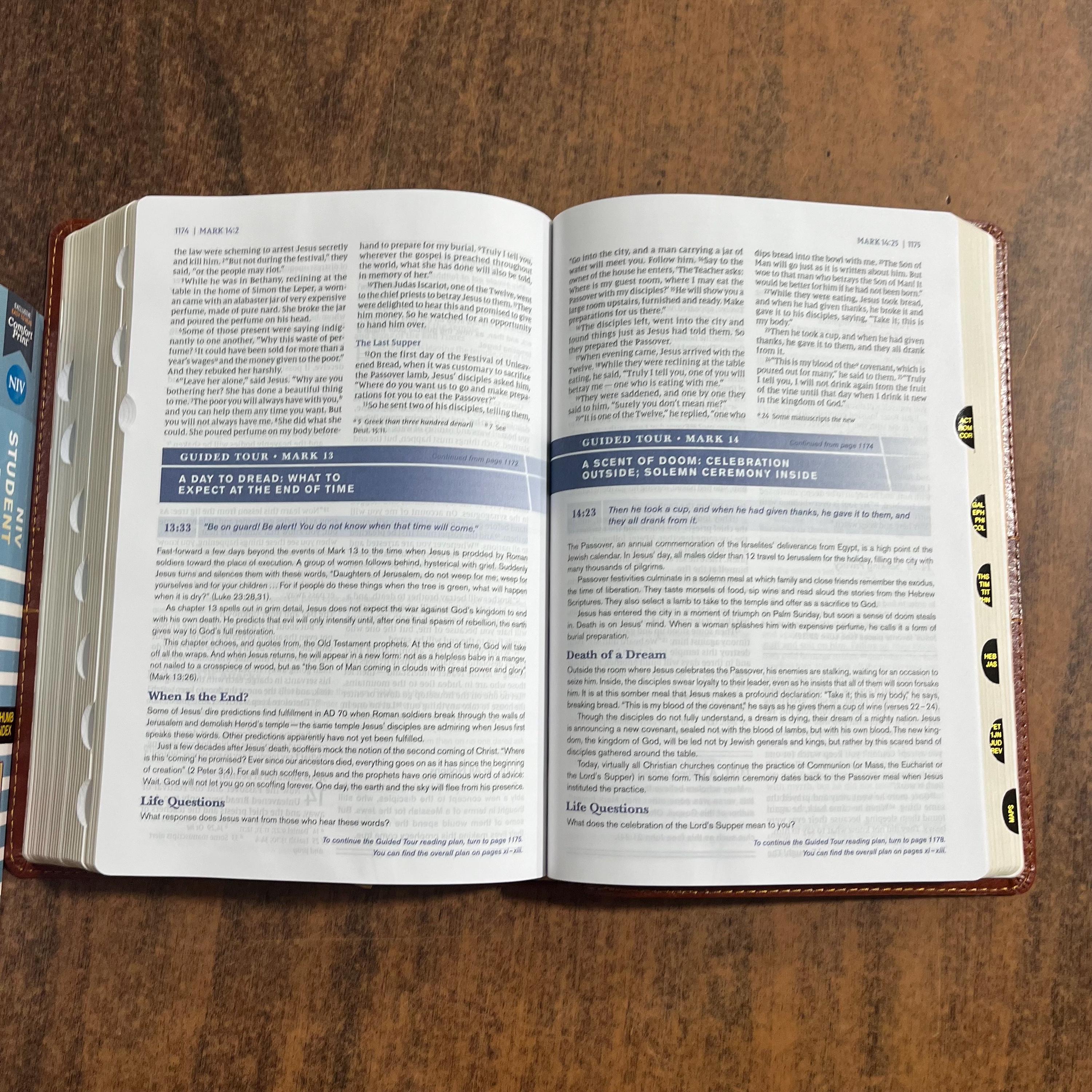 Personalized NIV Student Study Bible Thumb Indexed - Brown Leathersoft ...