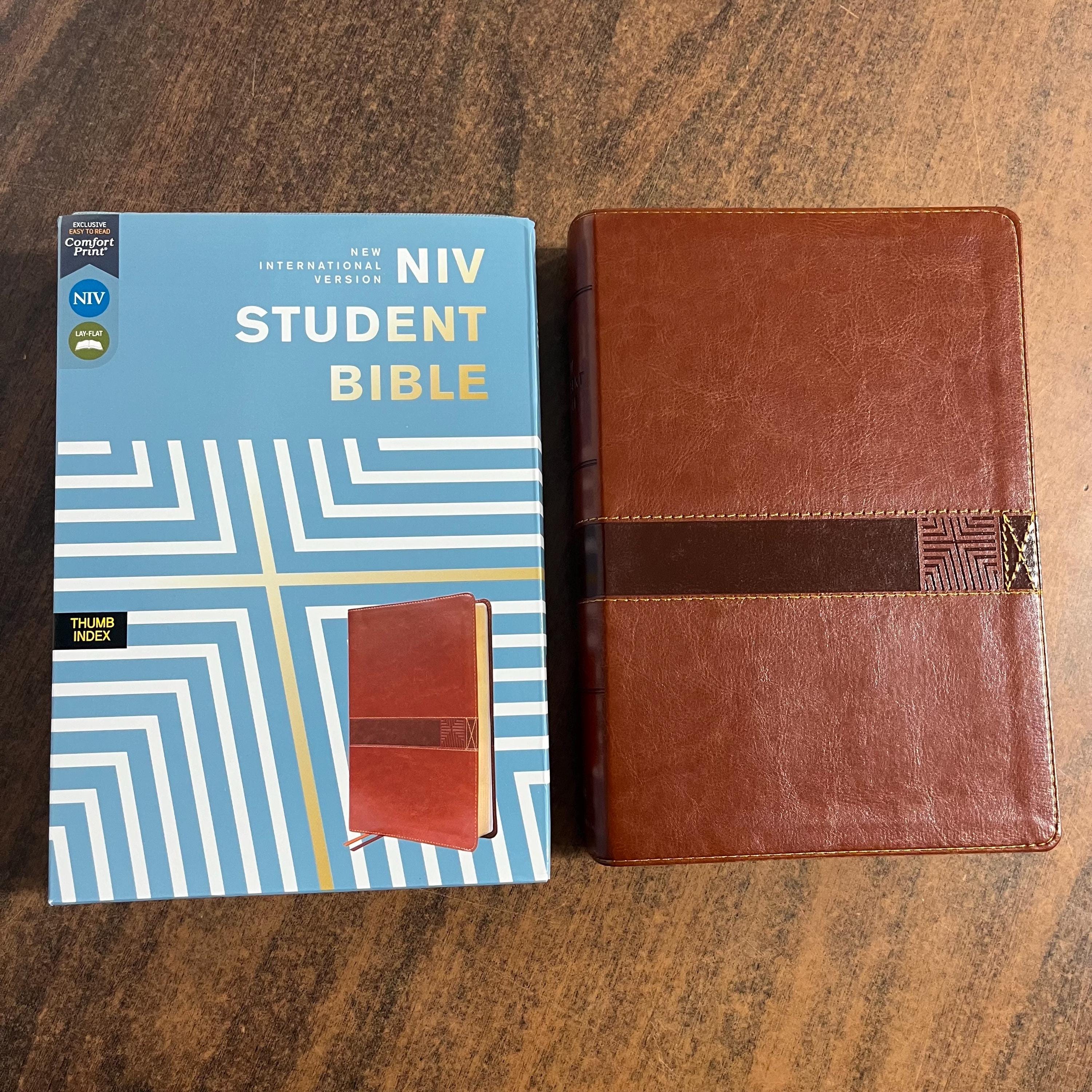 Personalized NIV Student Study Bible Thumb Indexed - Brown Leathersoft ...