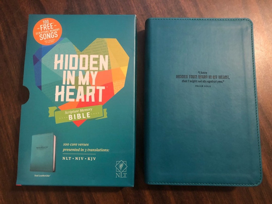 Buy PERSONALIZED NLT Hidden in My Heart Scripture Memory Bible Teal ...