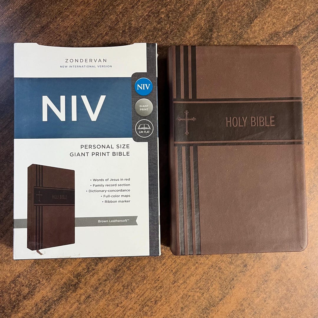 Personalized NIV Bible, Personal Size Giant Print - Brown Leathersoft ...