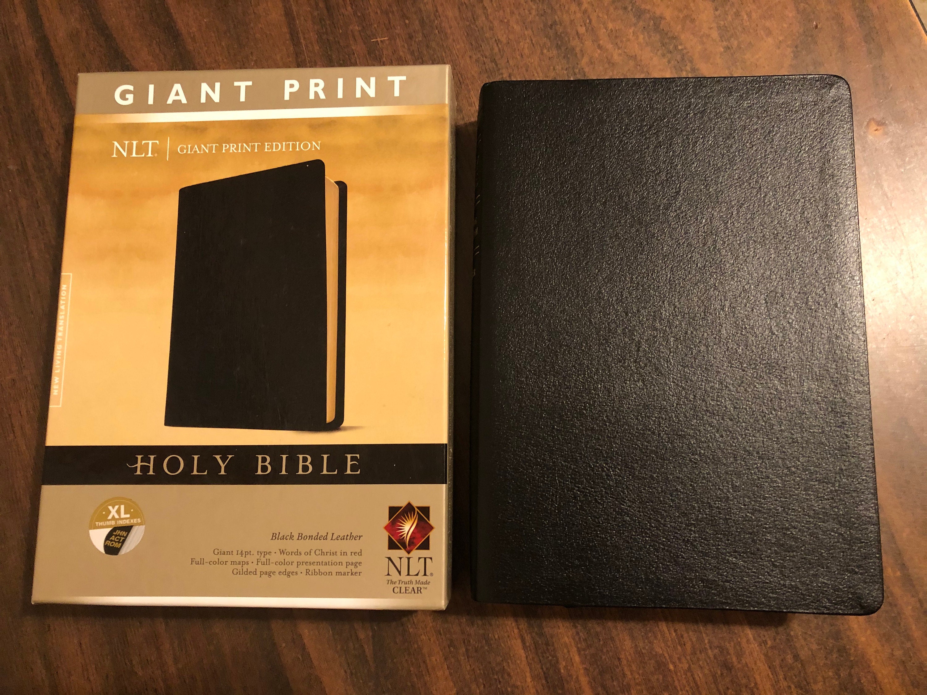 PERSONALIZED NLT Giant Print Bible Indexed Black Bonded Leather
