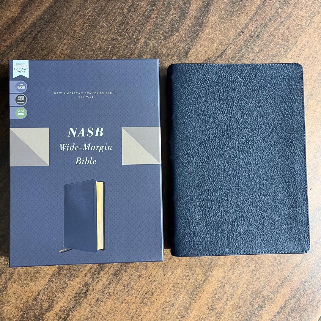 Personalized NASB Wide Margin Bible - Navy Genuine Leather, 1995 NASB ...