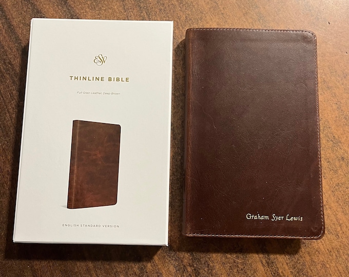 Personalized ESV Thinline Bible Full Grain Genuine Leather Deep Brown ...