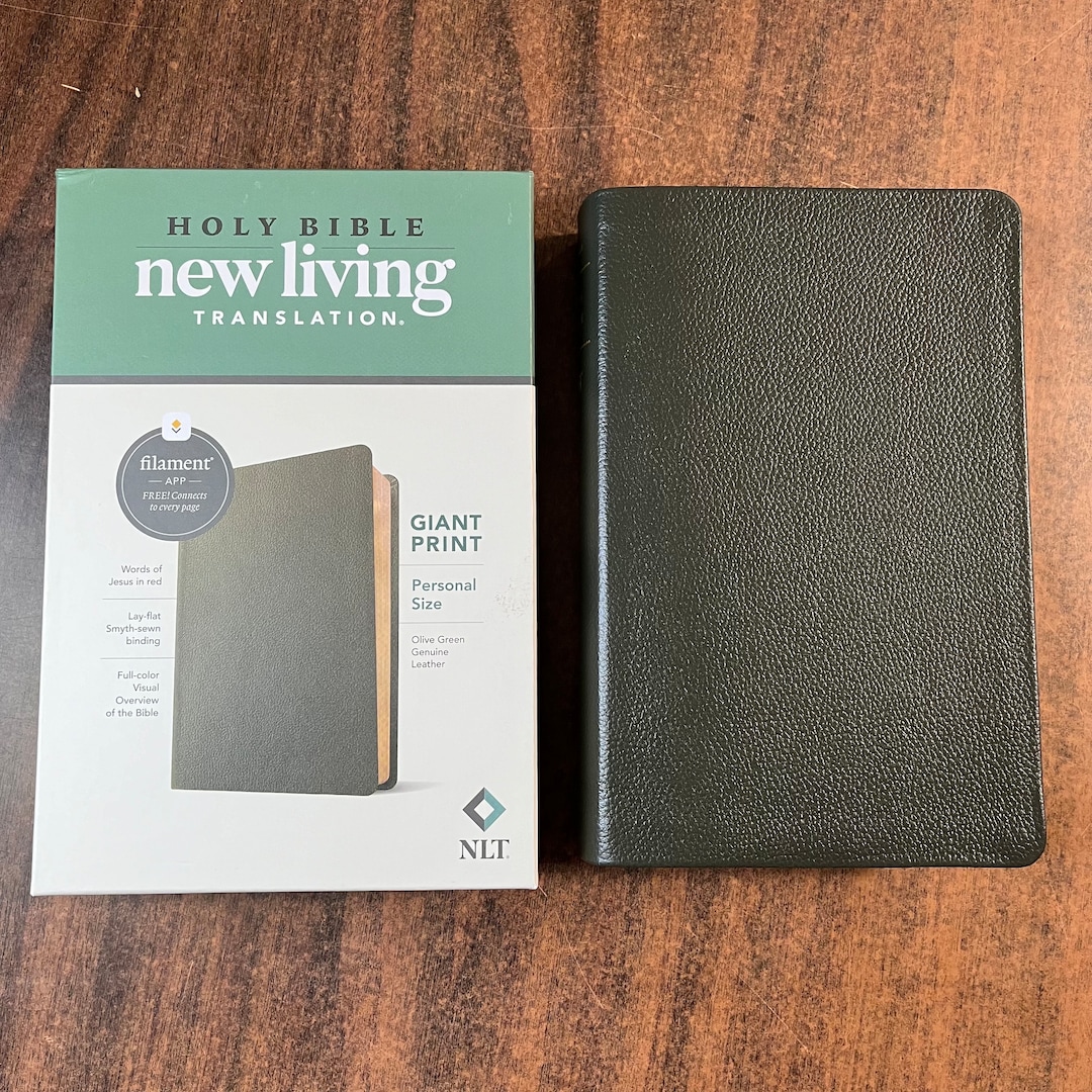 Personalized NLT Personal Size Giant Print Bible - Olive Green Genuine ...