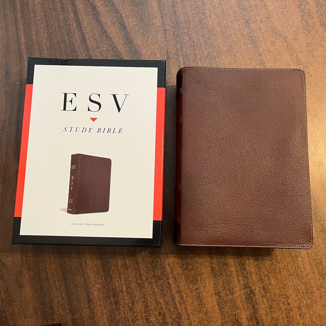 Personalized ESV Study Bible - Deep Brown Cowhide Genuine Leather ...