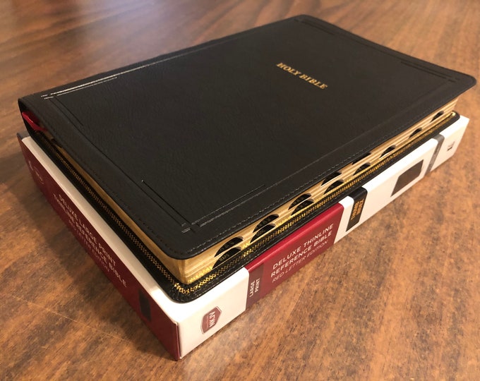 Personalized NKJV Large Print Thinline Reference Deluxe Bible Thumb Indexed Black Leathersoft ...