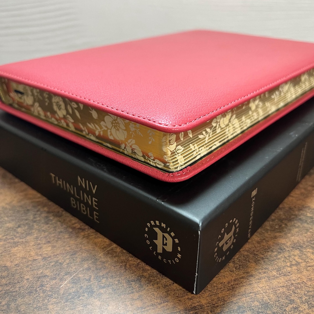 Personalized Goatskin NIV Thinline Bible - Coral Genuine Goatskin ...