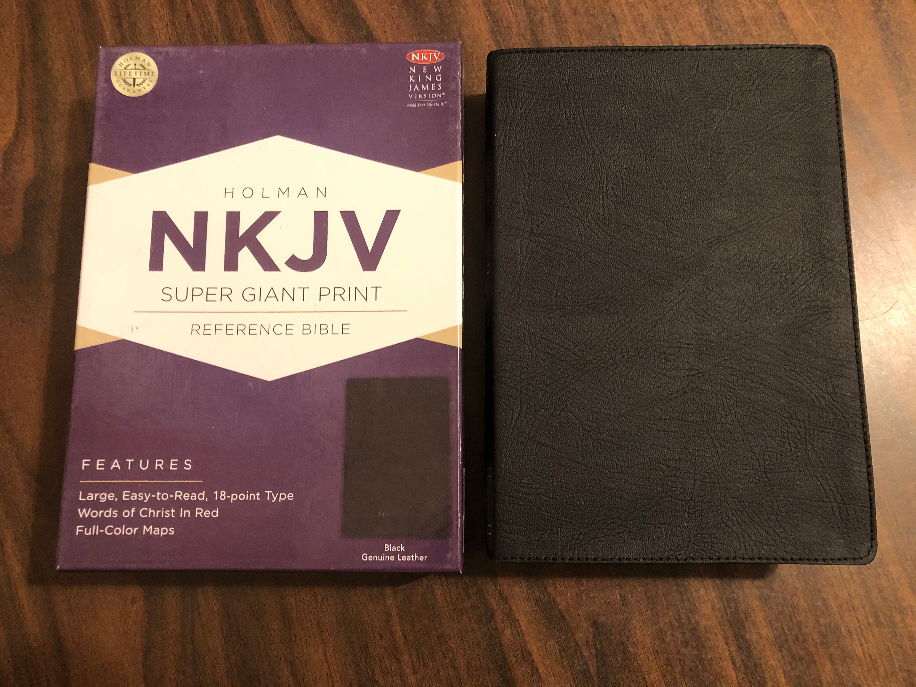 PERSONALIZED NKJV Super Giant Print Bible Black Genuine Leather