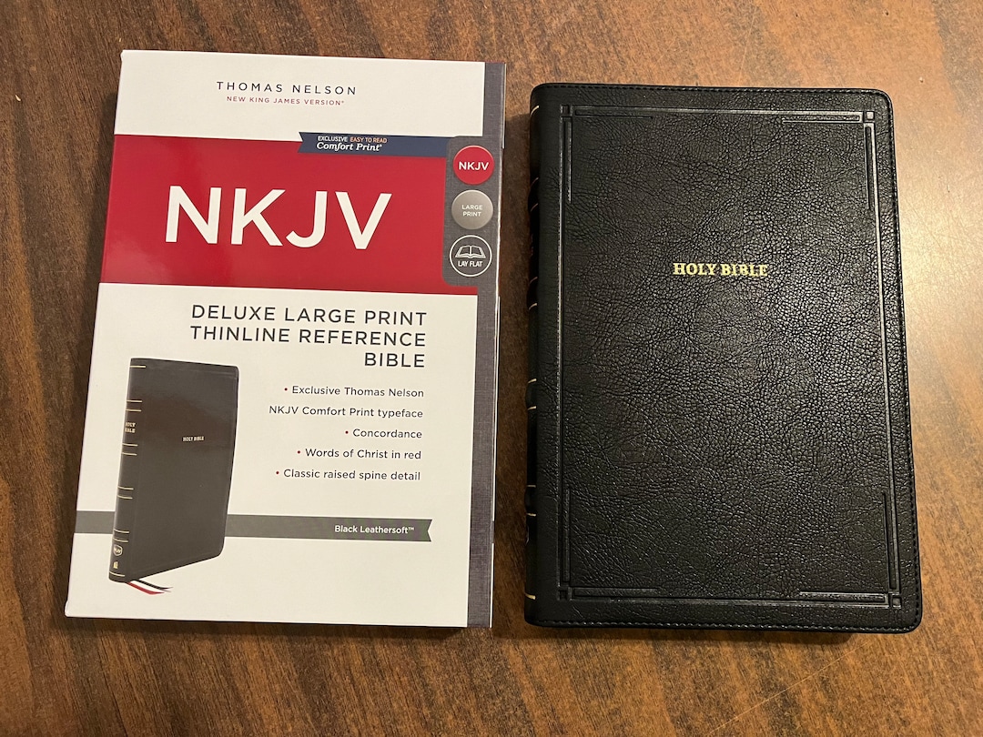 Personalized NKJV Large Print Thinline Reference Deluxe Bible - Black Leathersoft - Custom ...