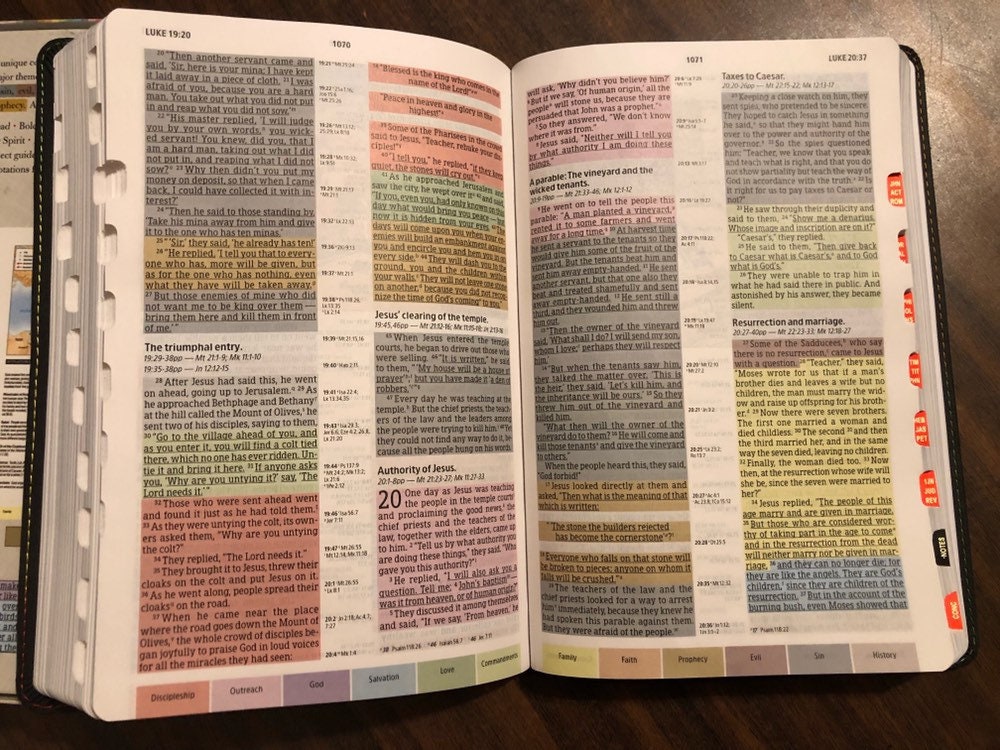 PERSONALIZED NIV Rainbow Study Bible Indexed - Black Leathertouch Cover ...