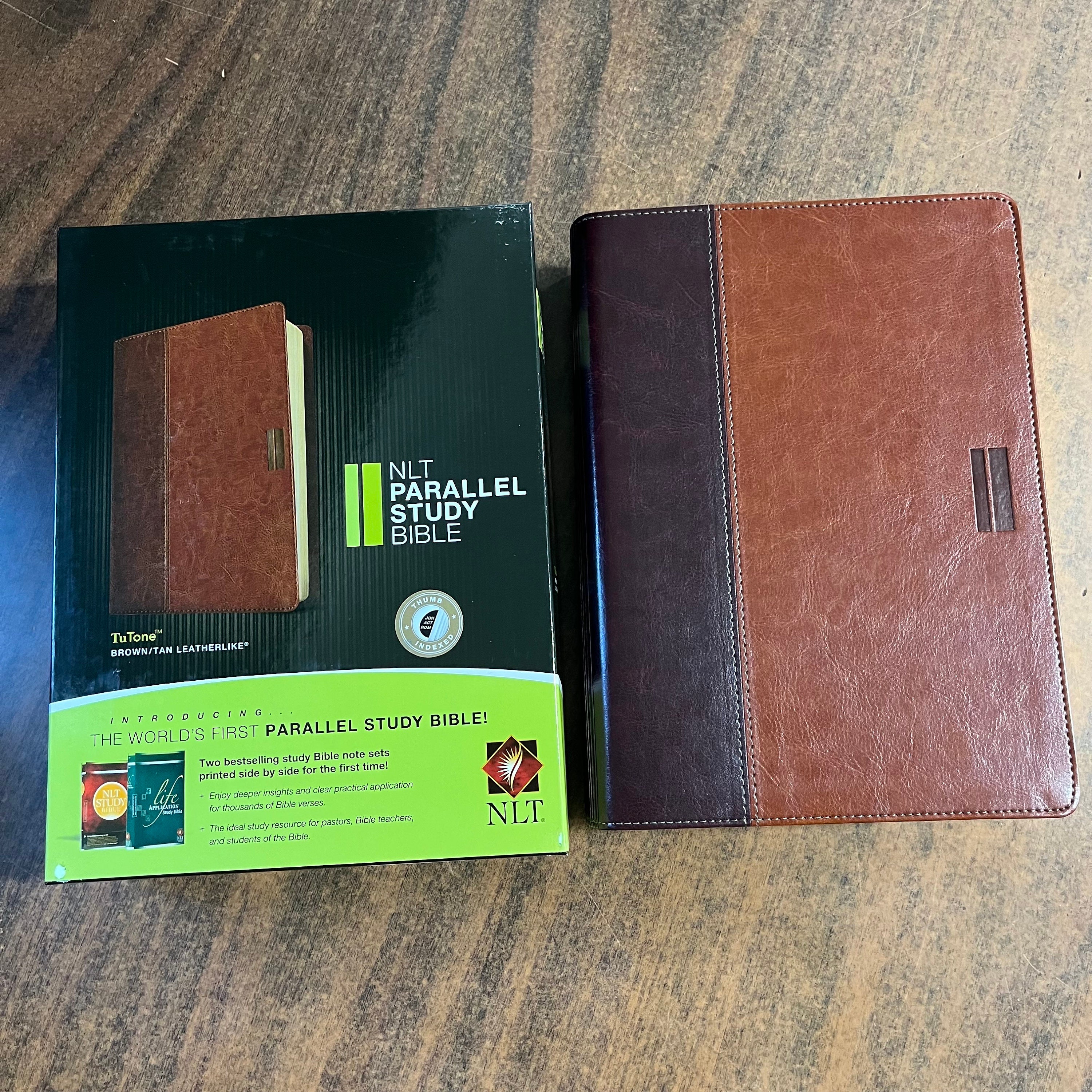 Personalized NLT Parallel Study Bible Thumb Indexed - Brown / Tan ...