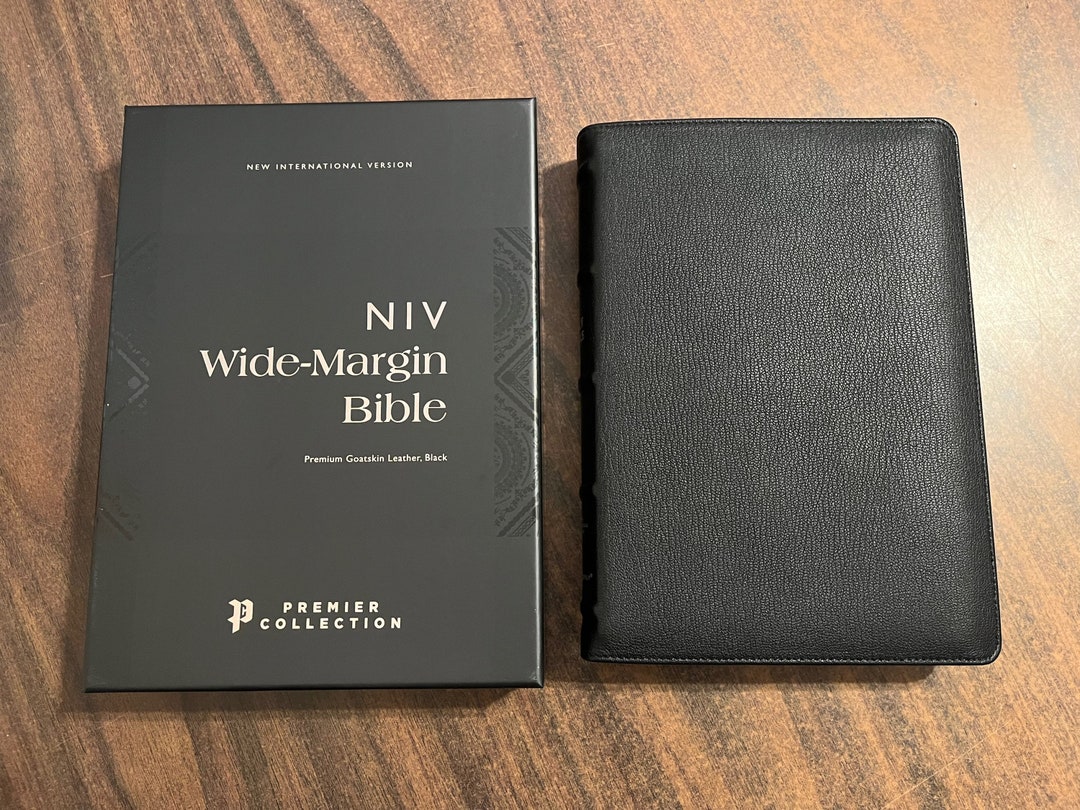 Personalized NIV Wide Margin Bible - Black Premium Goatskin Genuine ...