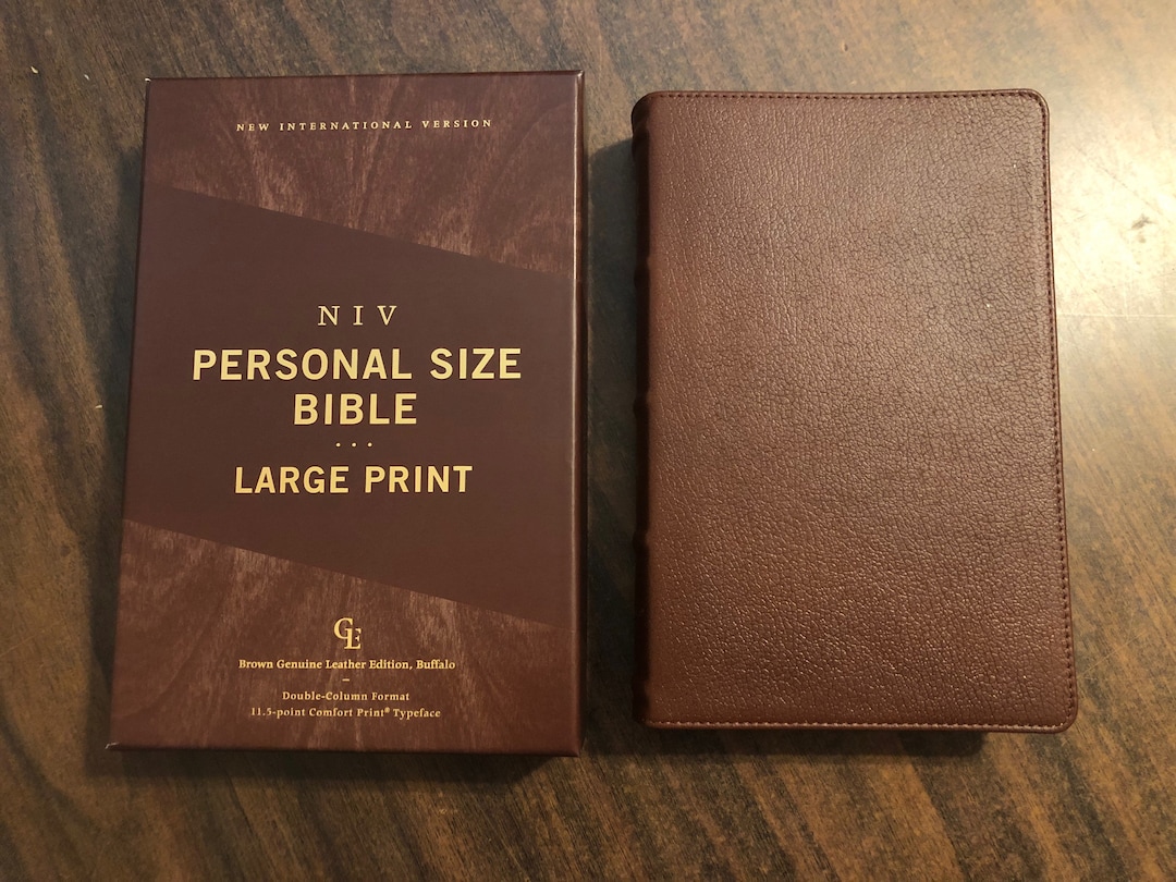 Personalized NIV Large Print Personal Size Bible - Brown Genuine ...