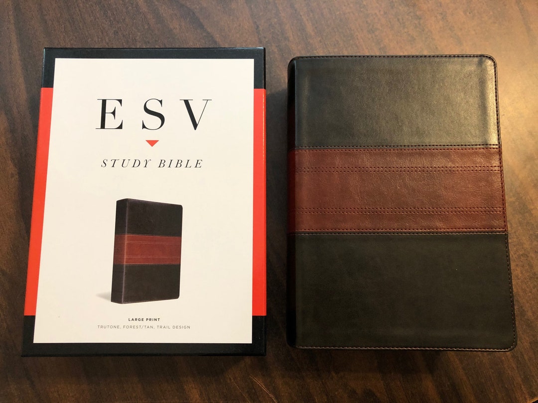 Personalized ESV Large Print Study Bible - Forest / Tan Trutone, Custom ...