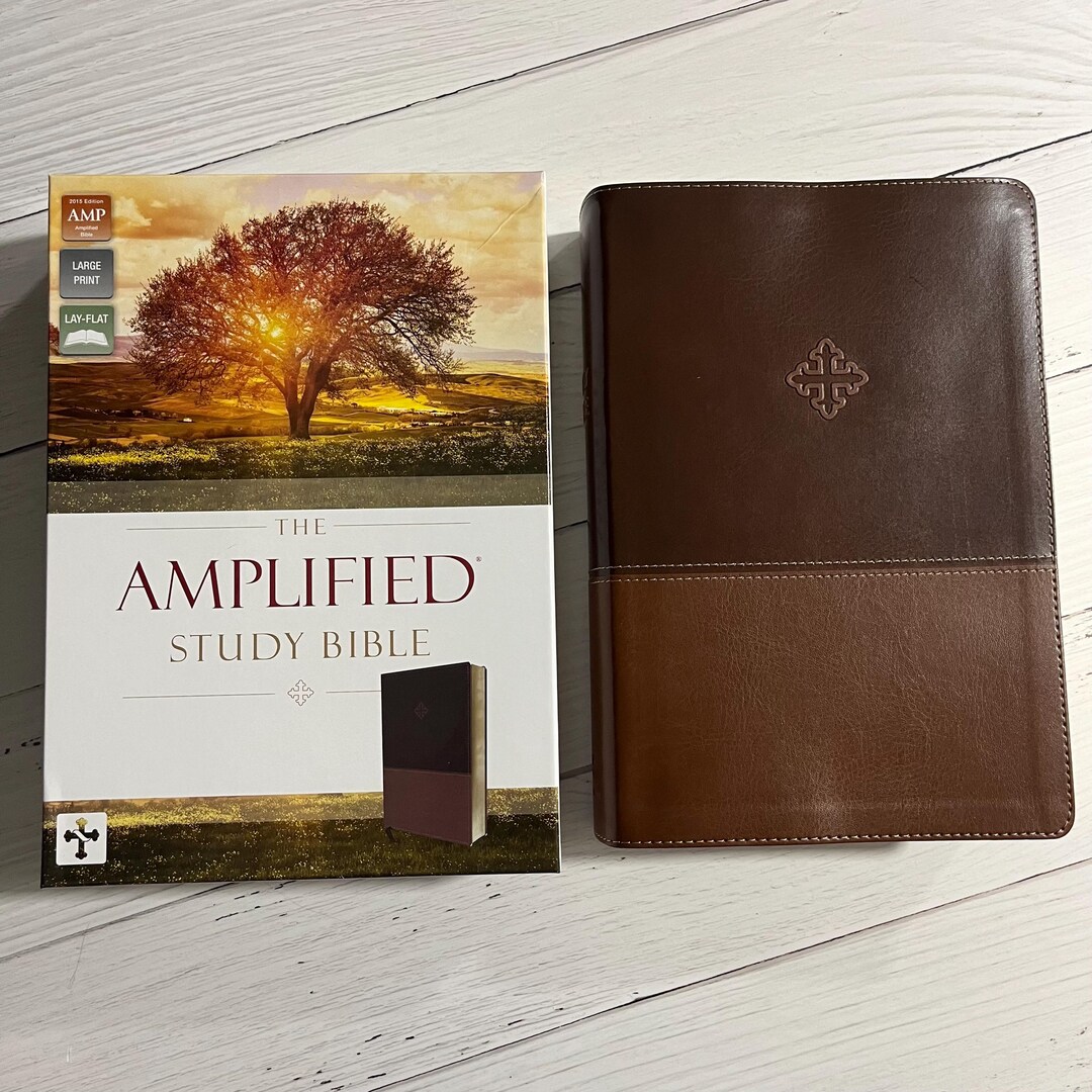Personalized Amplified Study Bible Large Print - Brown Leathersoft ...