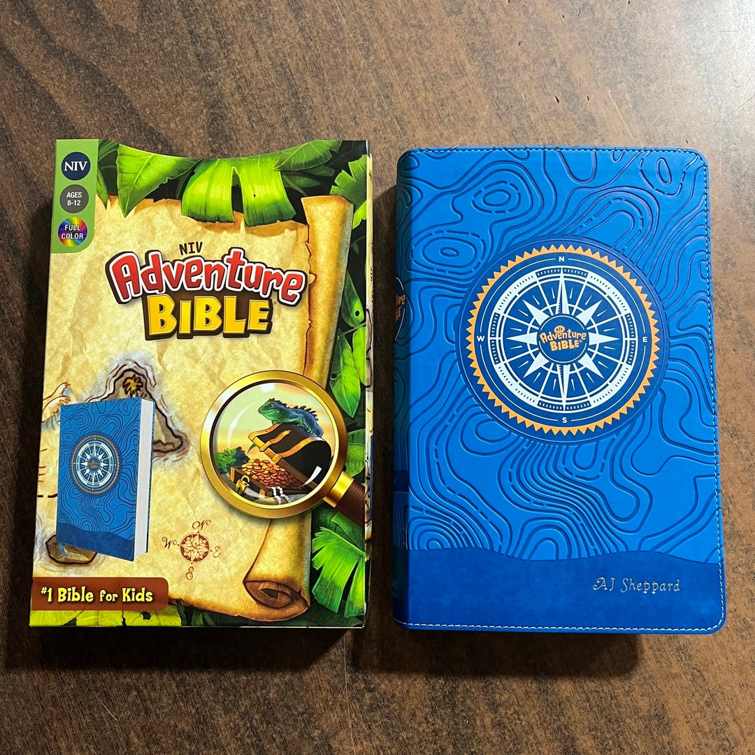 Personalized NIV Adventure Bible - Blue Leathersoft - Custom Imprinted ...