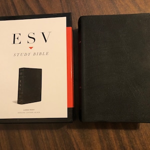 Personalized ESV Large Print Study Bible Thumb Indexed - Black Genuine ...
