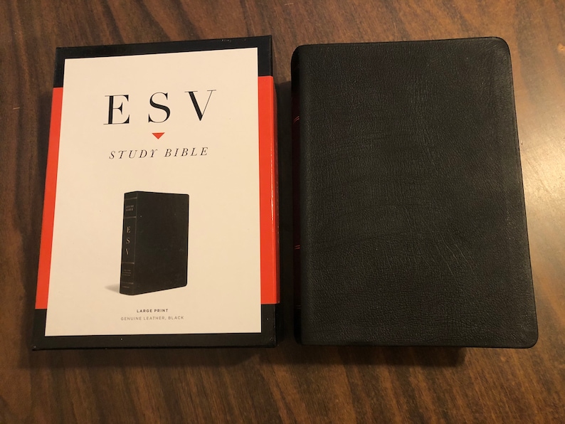 Personalized ESV Large Print Study Bible Thumb Indexed - Black Genuine ...