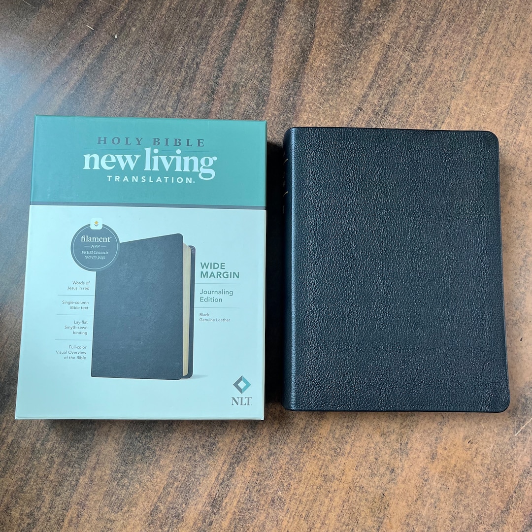 Personalized NLT Wide Margin Bible Journaling Edition - Black Genuine ...