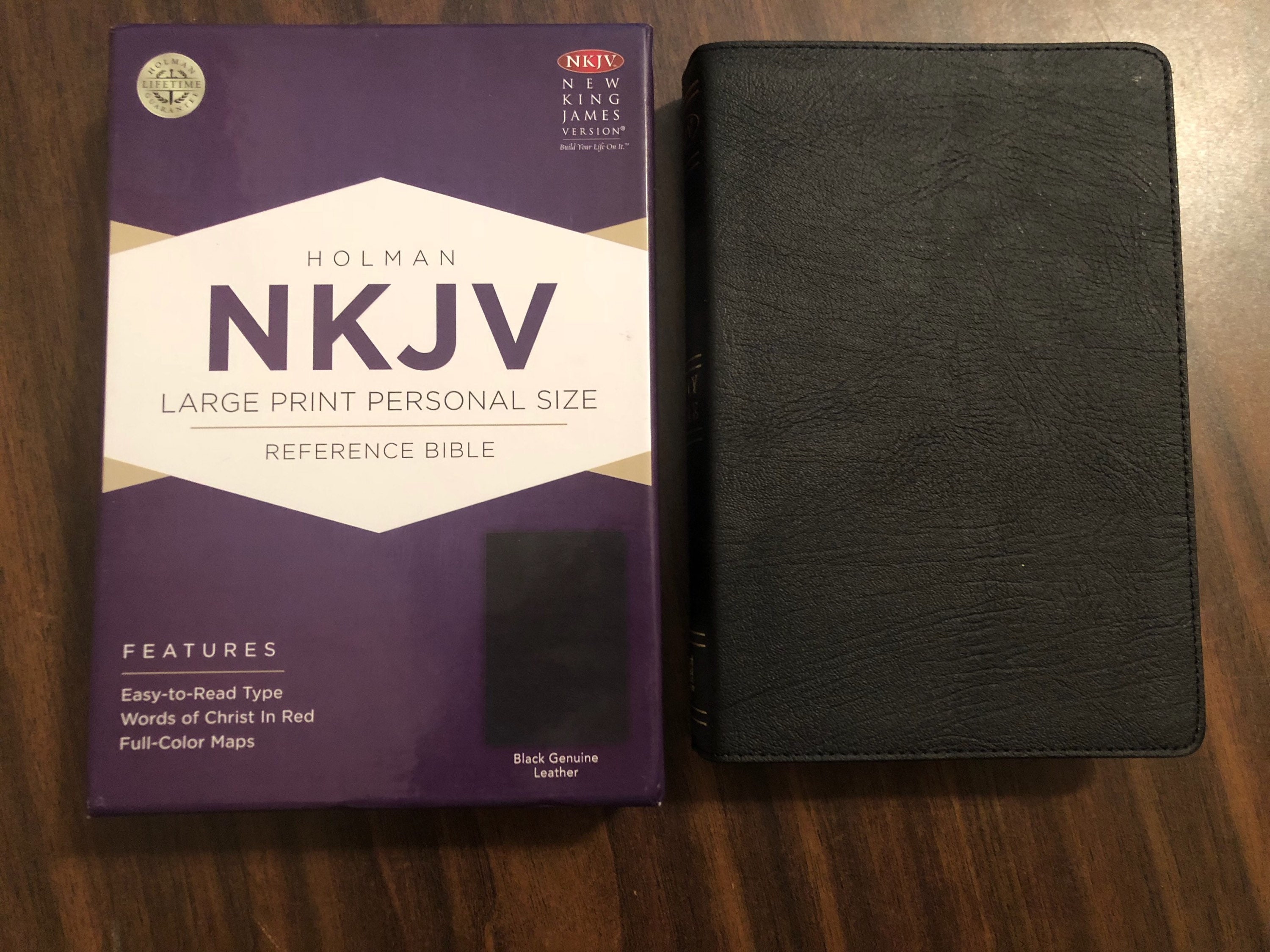 PERSONALIZED NKJV Large Print Reference Bible Black Genuine
