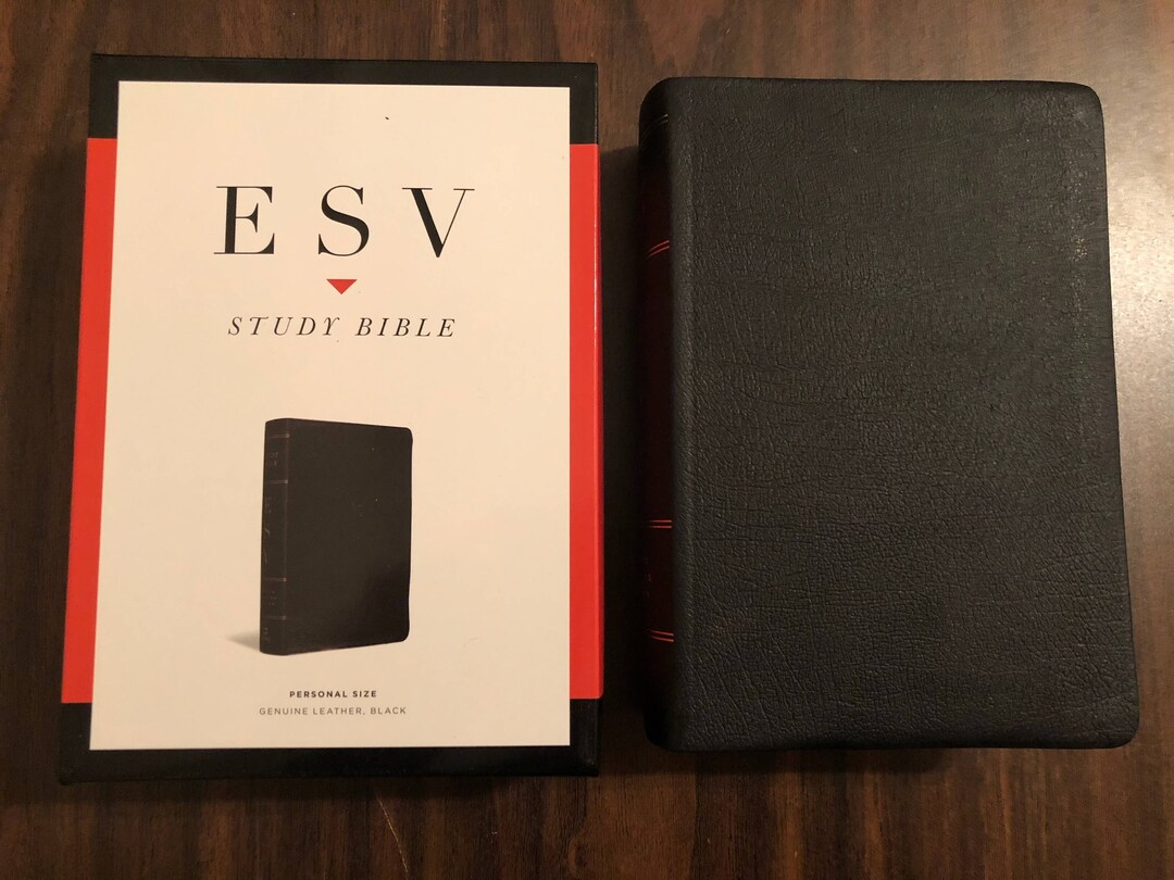 Personalized ESV Study Bible Personal Size - Black Genuine Leather ...