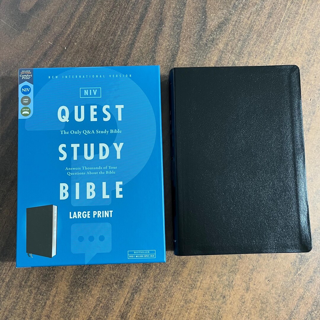 Personalized NIV Large Print Quest Study Bible - Black Bonded Leather ...