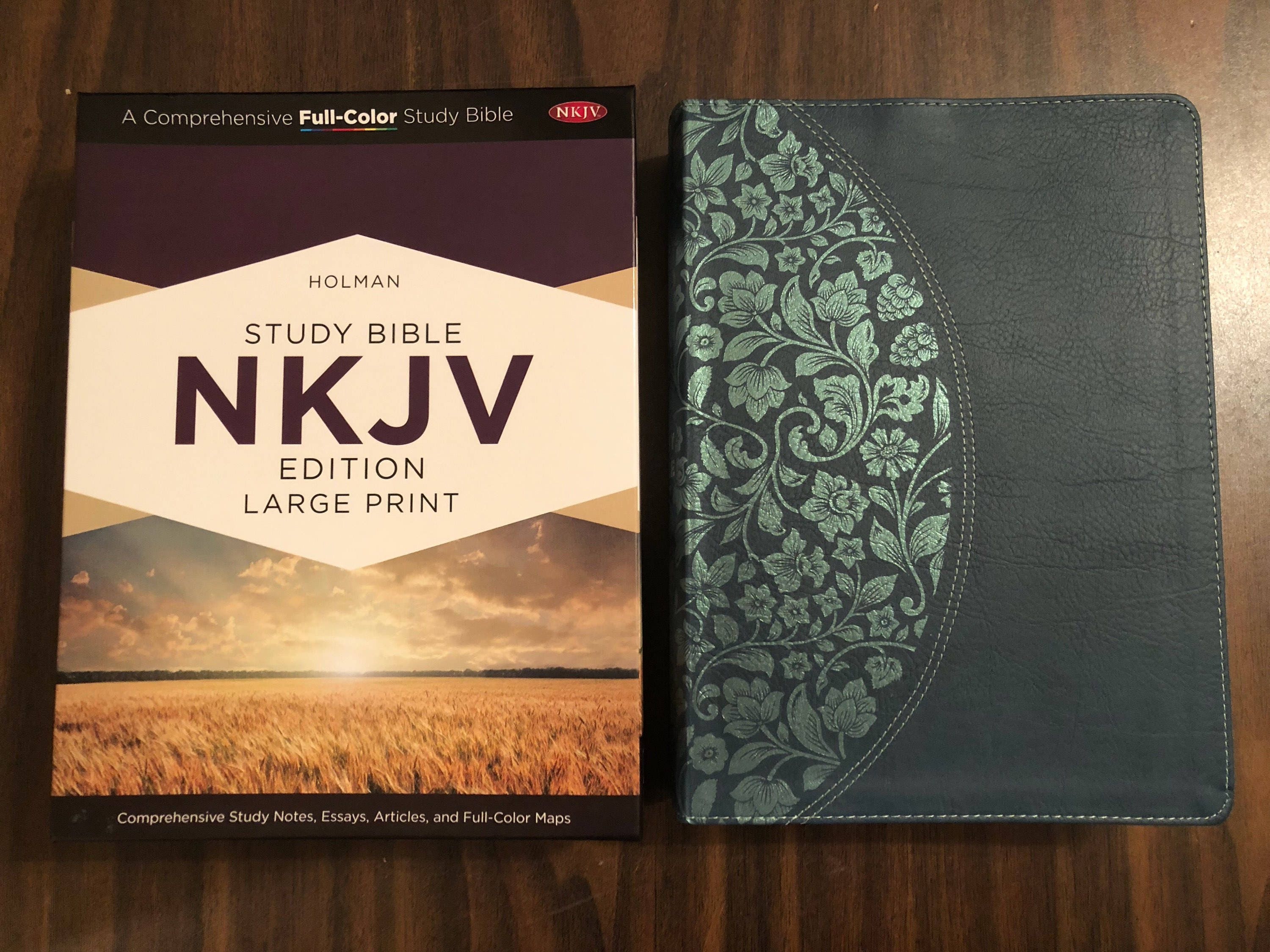 PERSONALIZED NKJV Study Bible Large Print Dark Teal Leathersoft