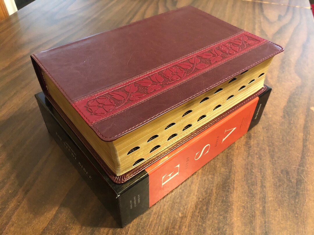 Personalized ESV Large Print Study Bible Thumb Indexed - Mahogany ...