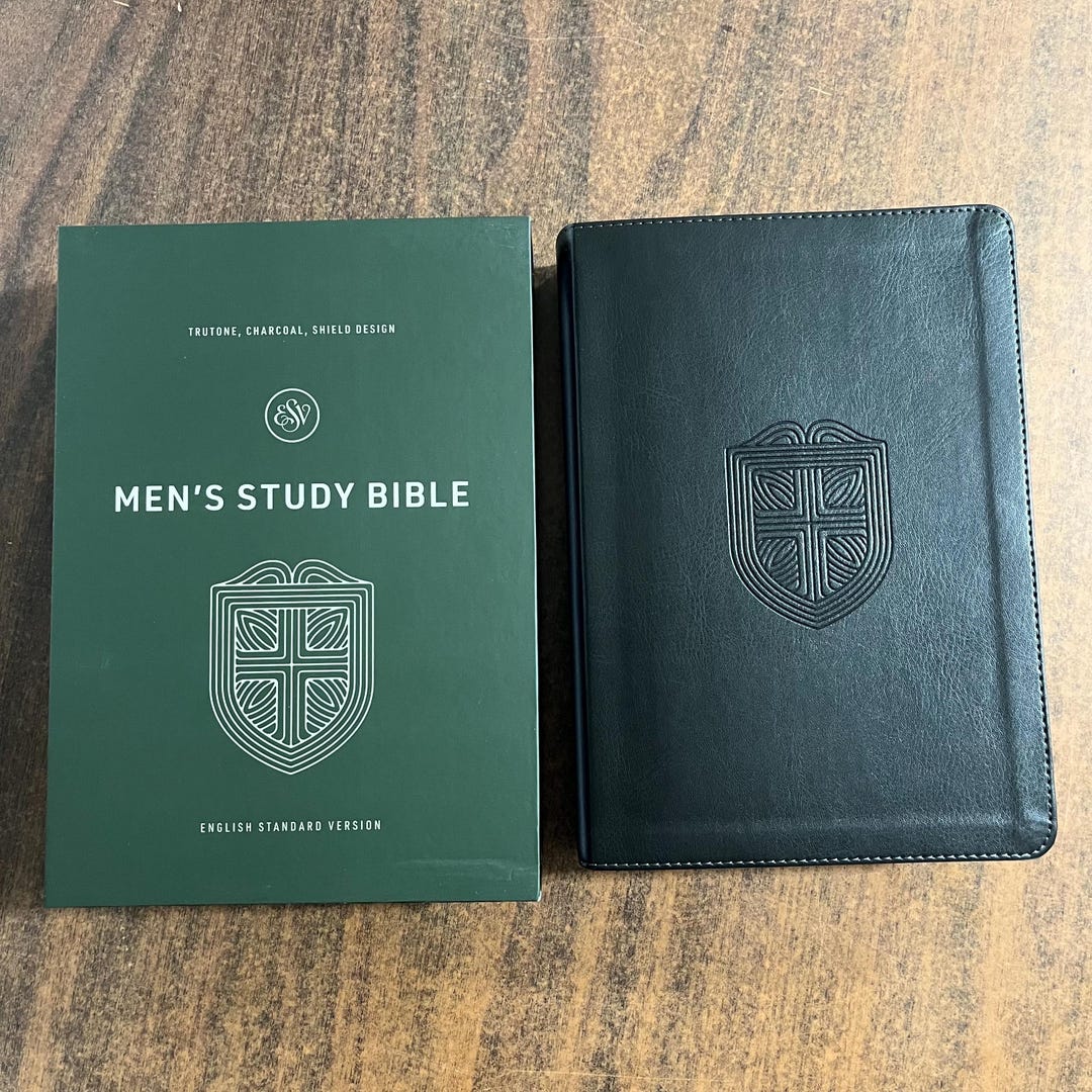 Personalized ESV Mens Study Bible - Charcoal Trutone, Shield Design ...