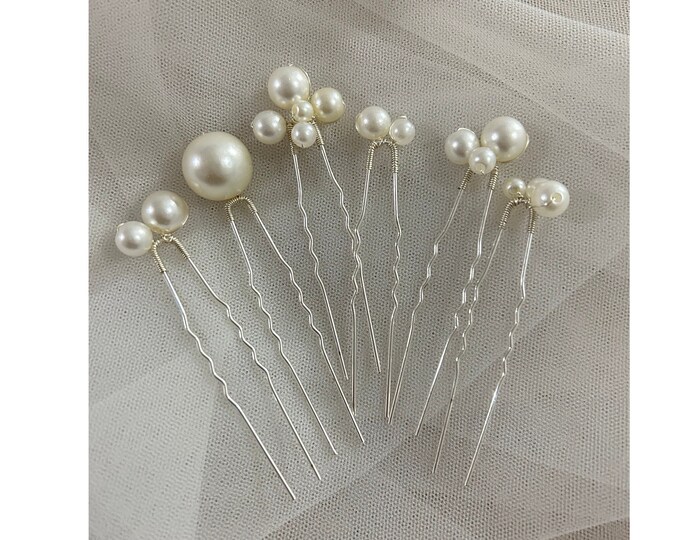 6 Handmade Pearl Hair Pins, Headpiece, Bridal Hair Pins, Pearl Bridal ...