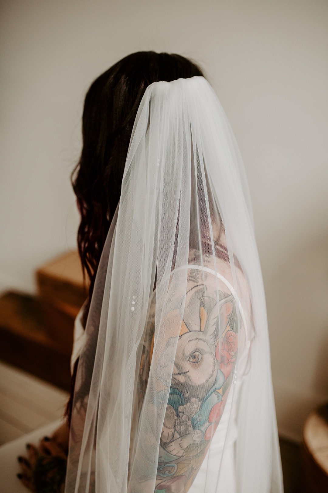 Soft Scattered Pearls & Crystals Veil, Raw Edge, Bridal Wedding Veil ...