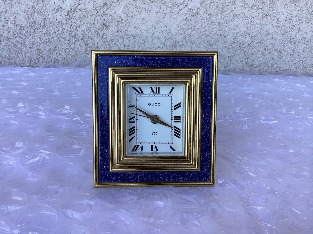 Vintage Gucci Blue Lapis Brass 8 Day Alarm and Table Clock Used ...