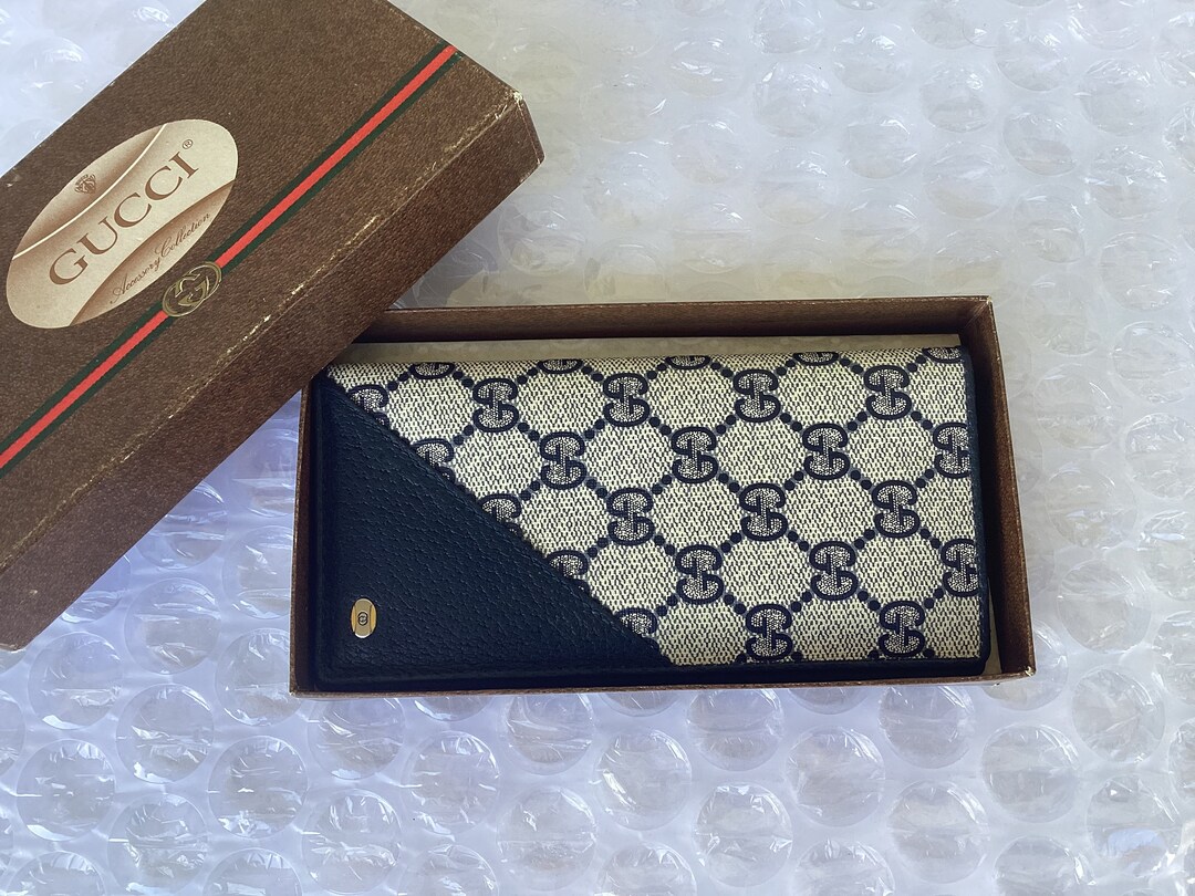 Old 1990’s Vintage Gucci Bifold Long Wallet Unisex Blue Canvas Unused ...