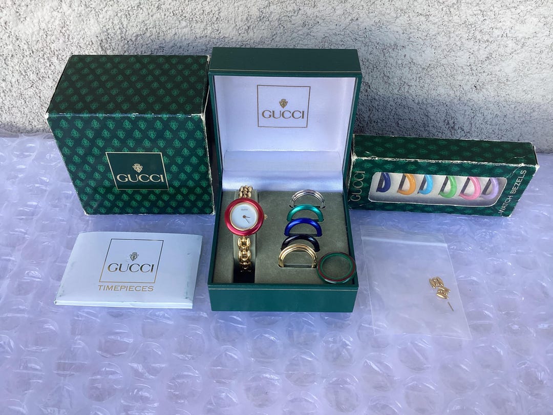 Vintage Gucci 11/12.2 Interchangeable Bezel Watch Rice Links Bracelet ...