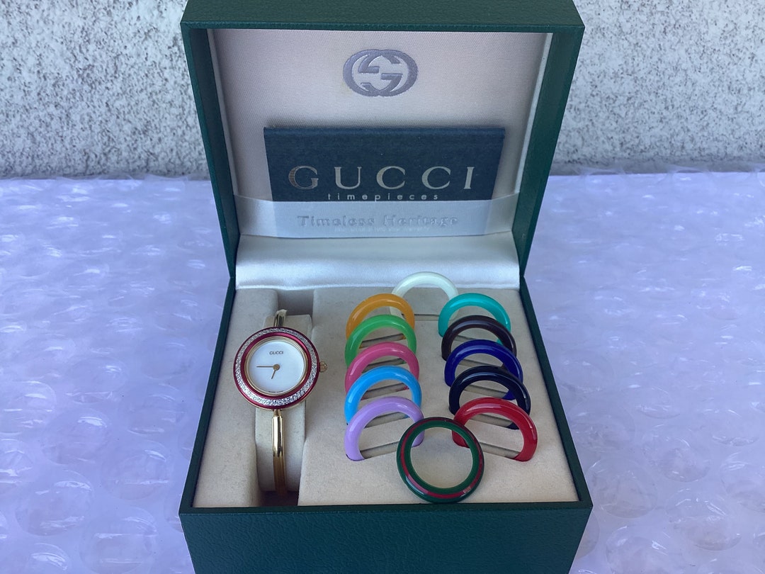 1990s Old Vintage Gucci Interchangeable Bezel Bangle Watch Gold Tone ...