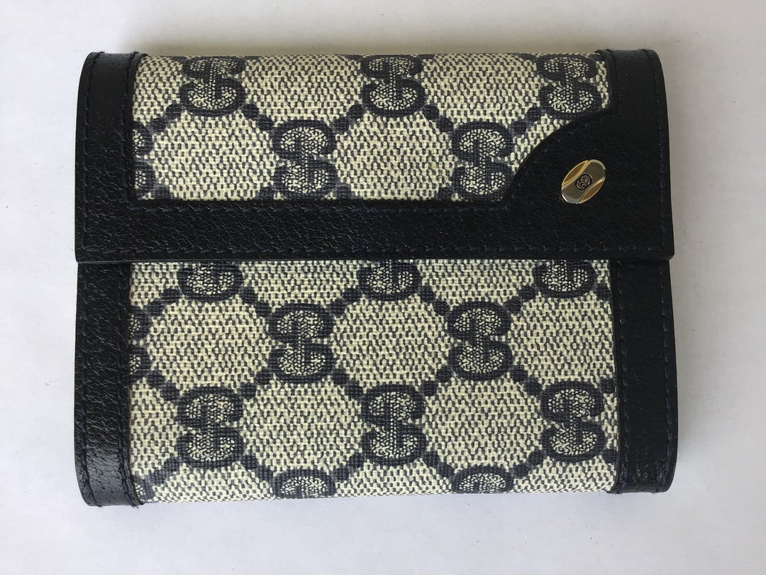 Vintage Gucci Little Note Pad Cover With Pen Blue Canvas Preowned ...