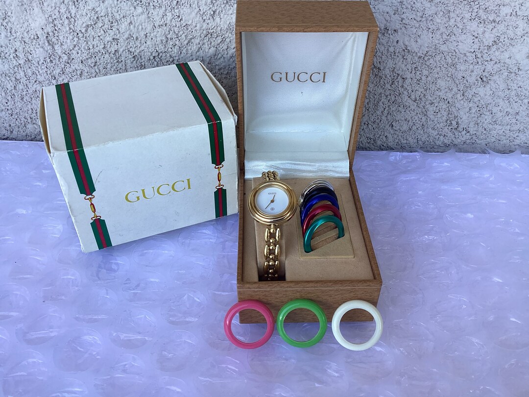 Vintage Gucci 11/12.2 Interchangeable Bezel Watch Rice Links Bracelet ...