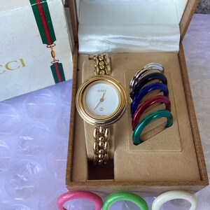 Vintage Gucci 11/12.2 Interchangeable Bezel Watch Rice Links Bracelet ...