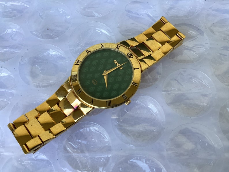 Old 1990s Vintage Gucci 3300M Green Dial Gold Tone Used Fair - Etsy