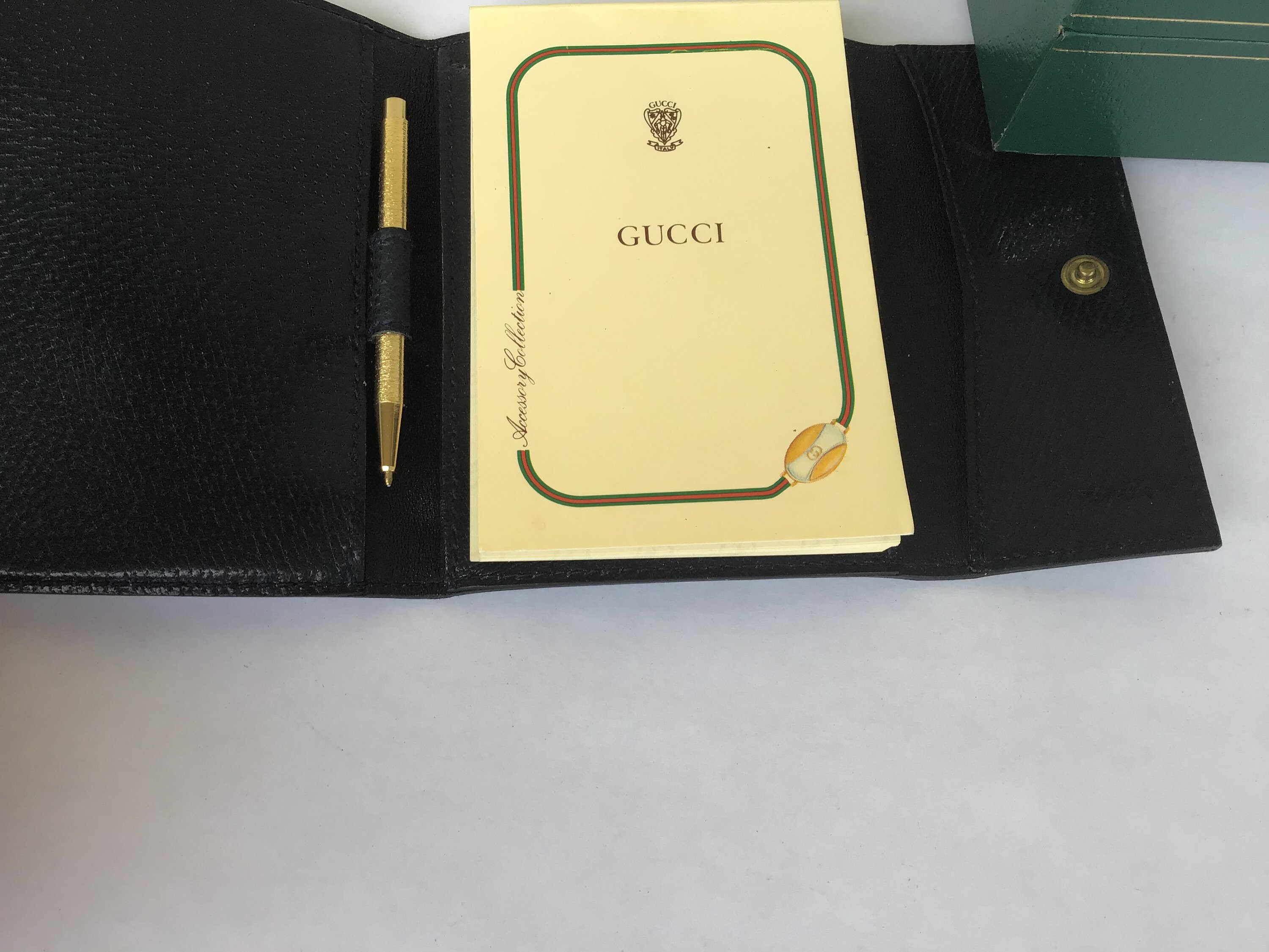 Vintage Gucci Little Note Pad Cover With Pen Blue Canvas Preowned ...