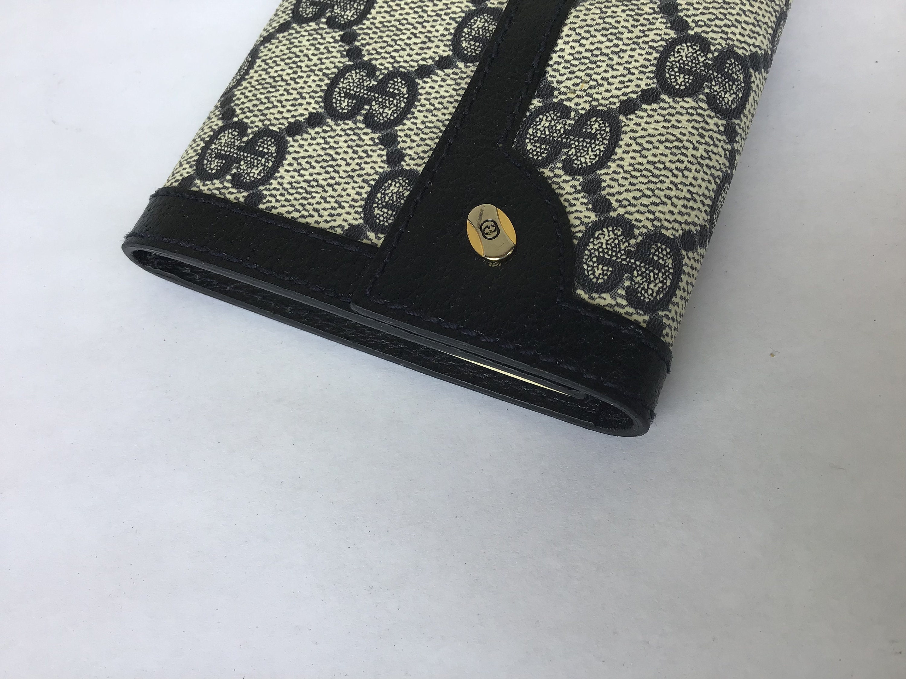 Vintage Gucci Little Note Pad Cover With Pen Blue Canvas Preowned ...