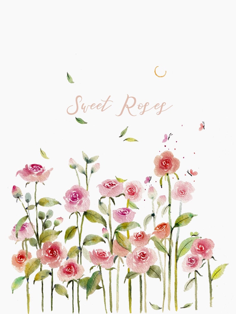 Watercolour Floral, Watercolour Flowers, Sweet Roses, Printable, Wall ...