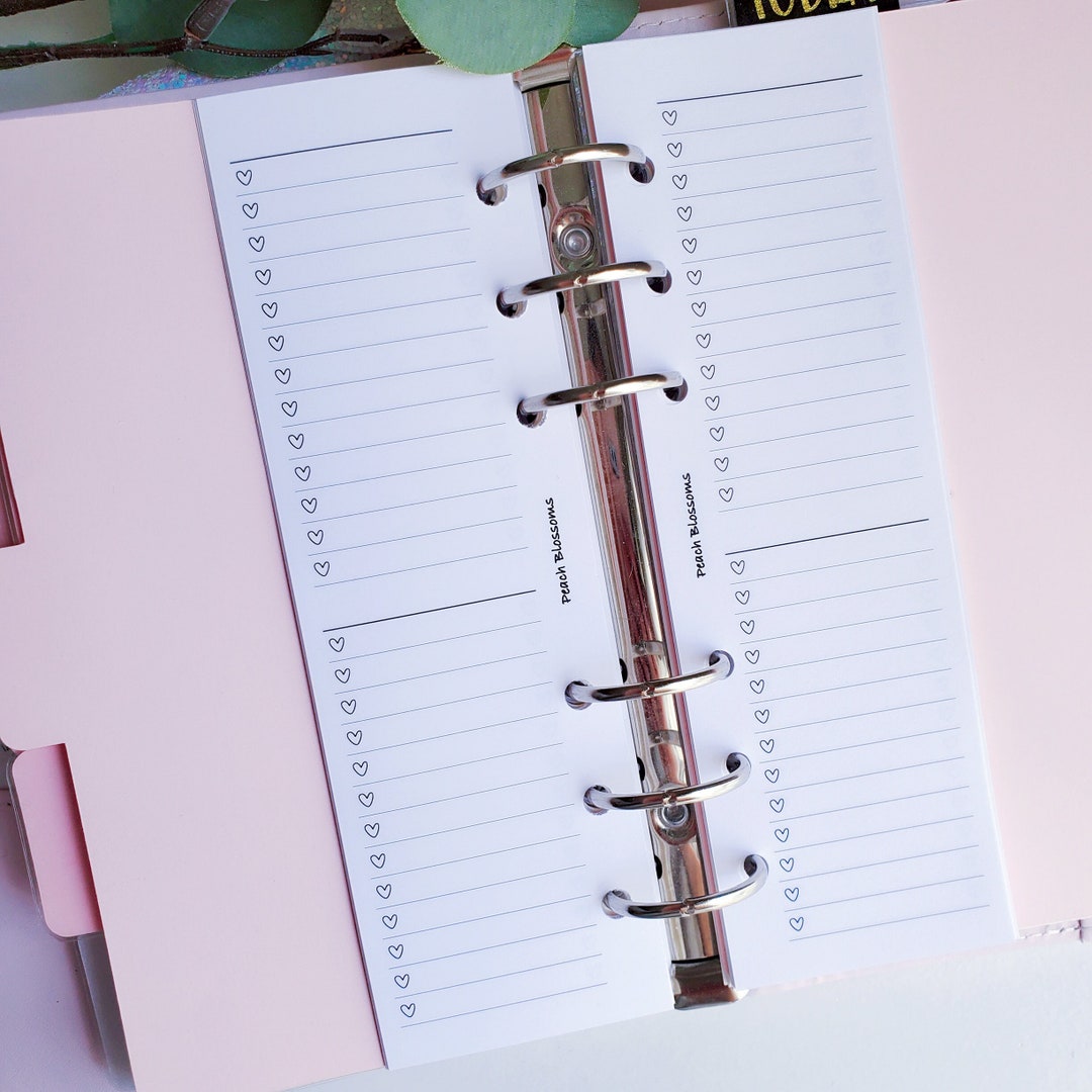 Two List Half Sheet Checklist With Hearts Planner Inserts, Printed - Etsy