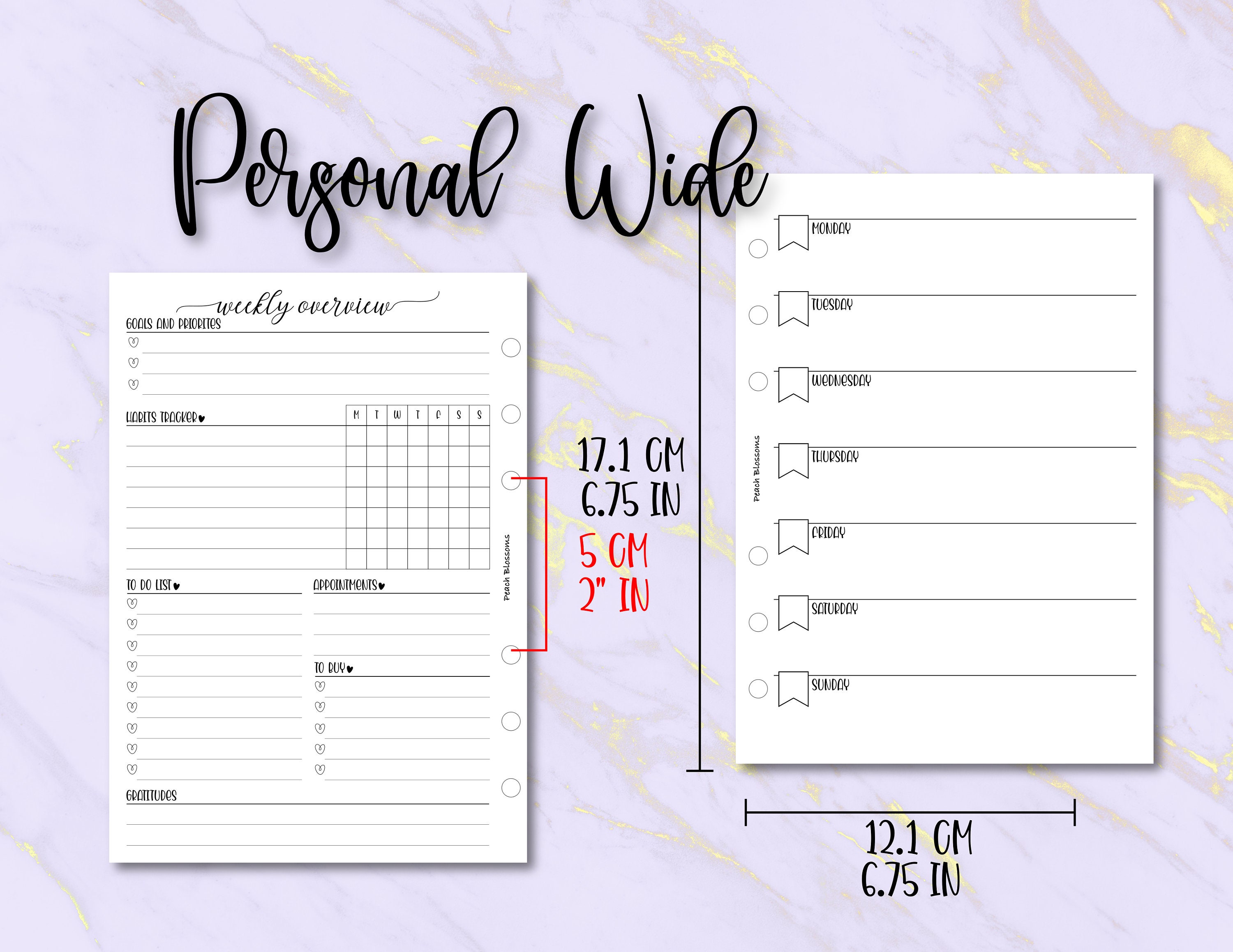 Undated Week on 2 Page With Flags Deco PRINTED Planner Insert Refills ...